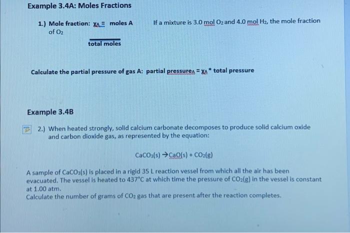 Solved Example 3.4A: Moles Fractions 1.) Mole fraction: XA= | Chegg.com
