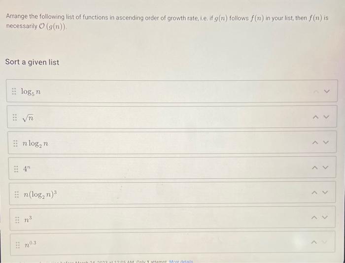 Solved Arrange the following list of functions in ascending | Chegg.com
