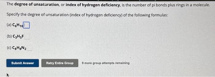 Solved The degree of unsaturation, or index of hydrogen | Chegg.com