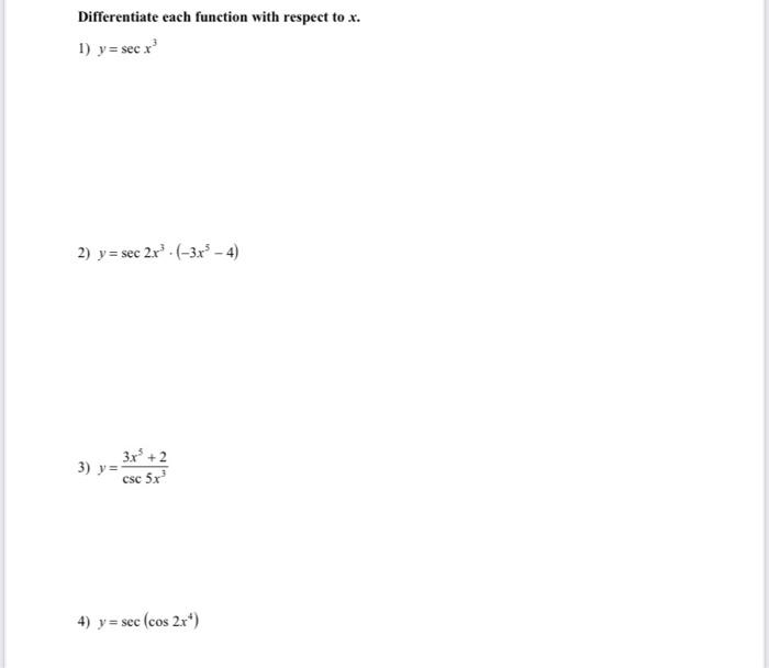 Solved Differentiate each function with respect to x. 1) y = | Chegg.com