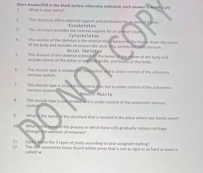 Short Answer/Fill in the Blank (unless otherwise | Chegg.com