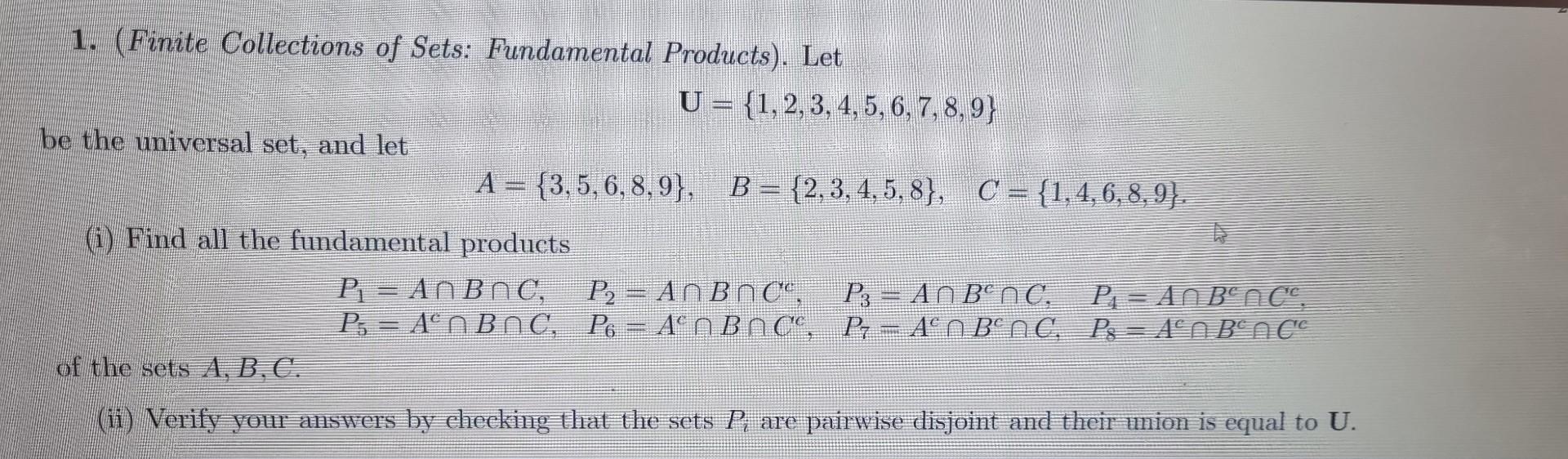 Solved 1. (Finite Collections of Sets: Fundamental | Chegg.com
