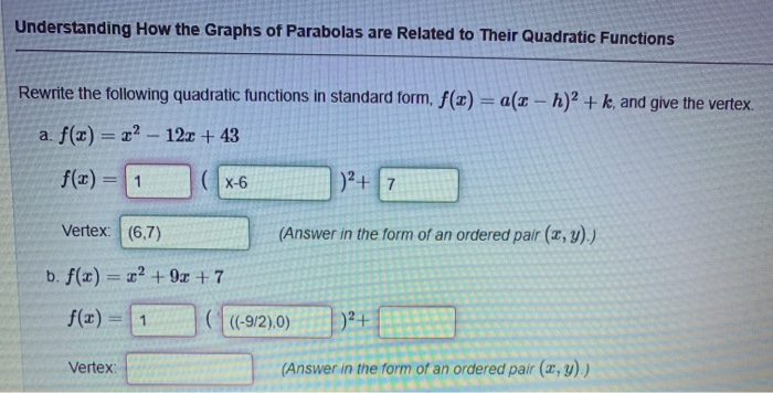 Solved Understanding How the Graphs of Parabolas are related | Chegg.com