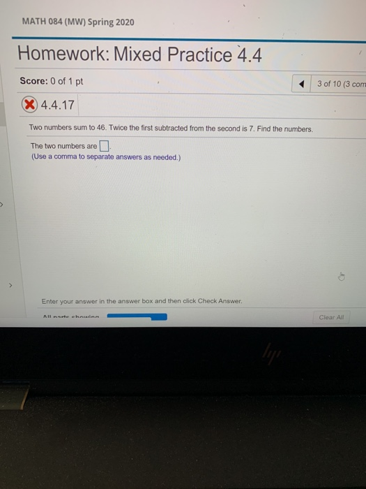 Solved MATH 084 (MW) Spring 2020 Homework: Mixed Practice | Chegg.com