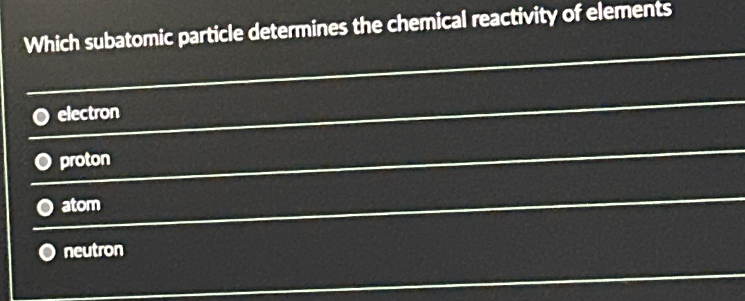 Solved Which subatomic particle deternines the chemical | Chegg.com