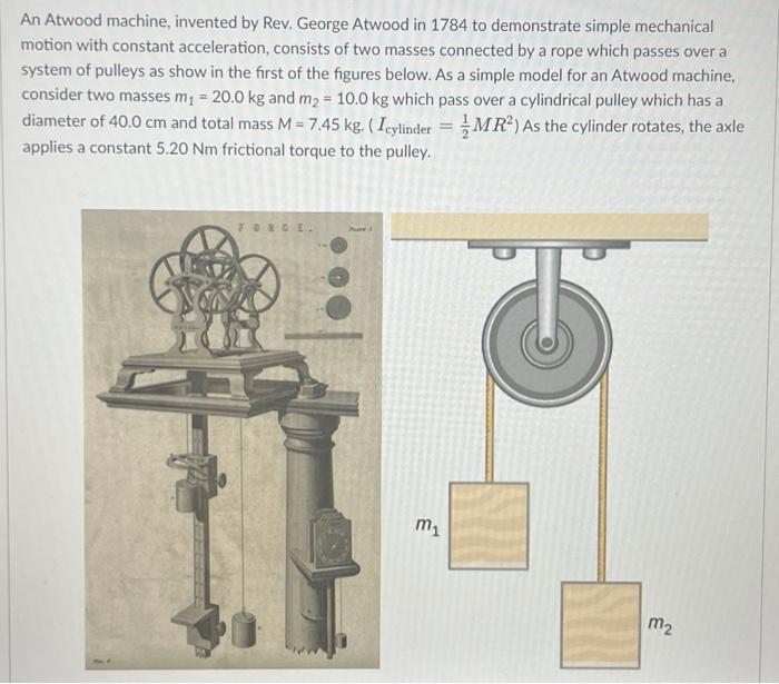 Solved An Atwood machine, invented by Rev. George Atwood in | Chegg.com