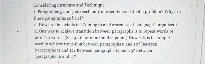 Considering Structure and Technique 1. Paragraphs 5 | Chegg.com