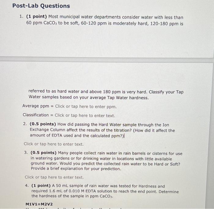 Solved Post-Lab Questions 1. (1 point) Most municipal water | Chegg.com