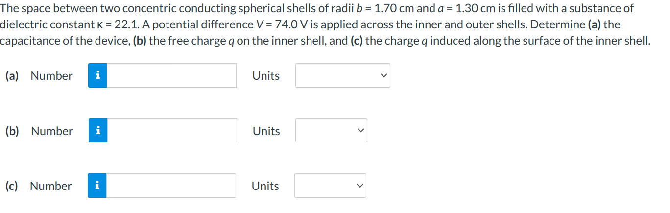 Solved The space between two concentric conducting spherical | Chegg.com