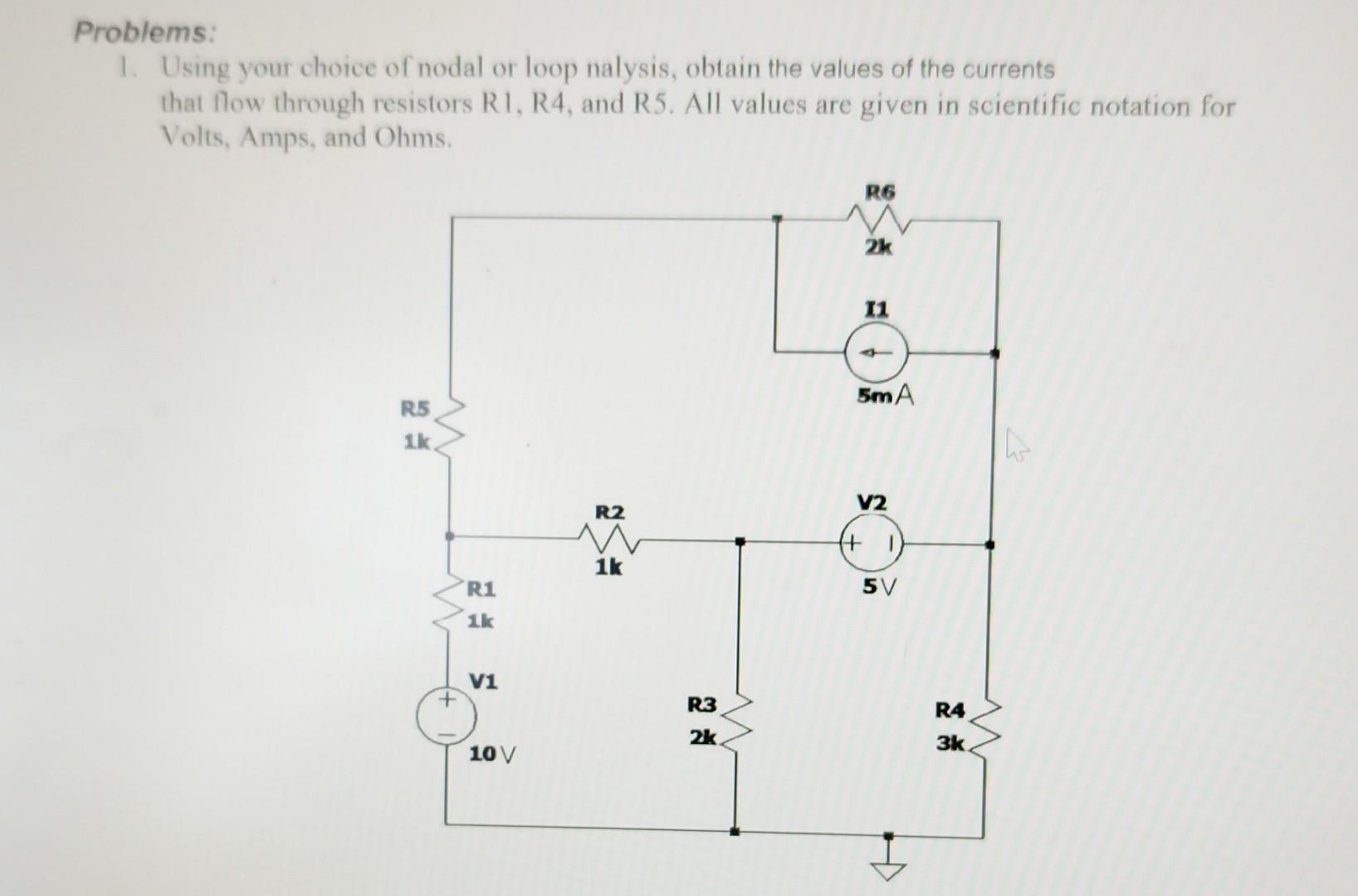 Solved Problems: 1. Using your choice of nodal or loop | Chegg.com