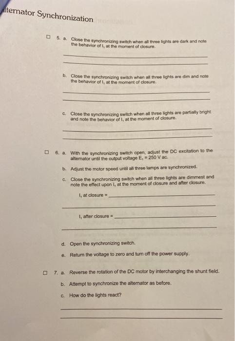 Solved Experiment 12 Alternator Synchronization OBJECTIVE To | Chegg.com