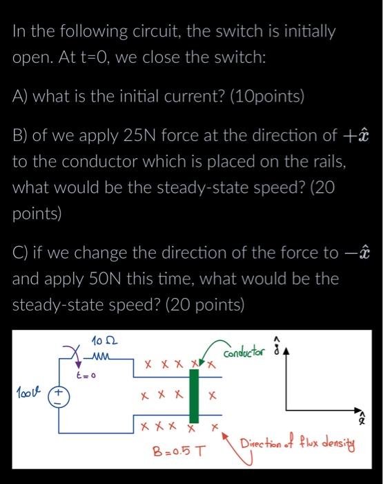 In the following circuit, the switch is initially | Chegg.com