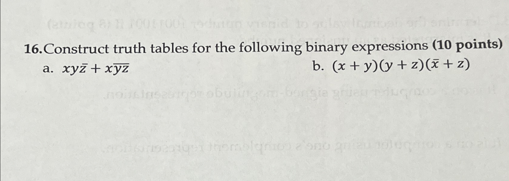 Solved Construct truth tables for the following binary | Chegg.com