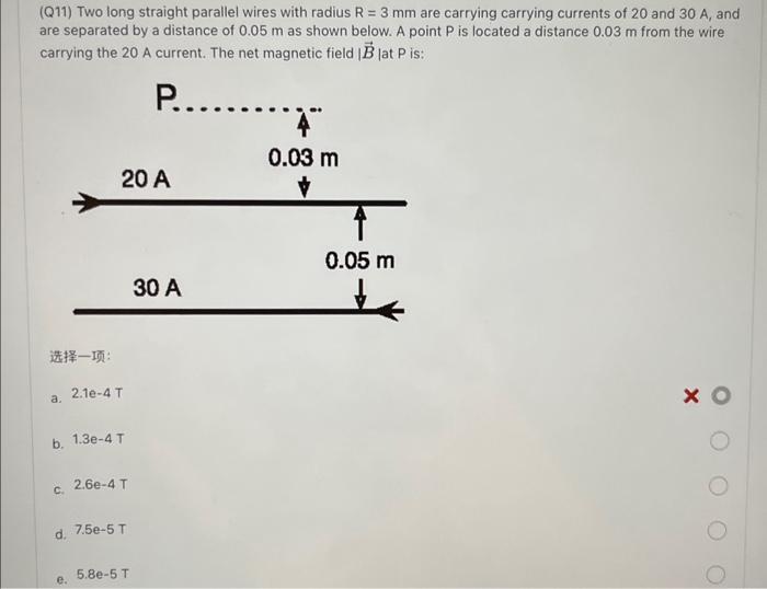 Solved (Q11) Two long straight parallel wires with radius | Chegg.com