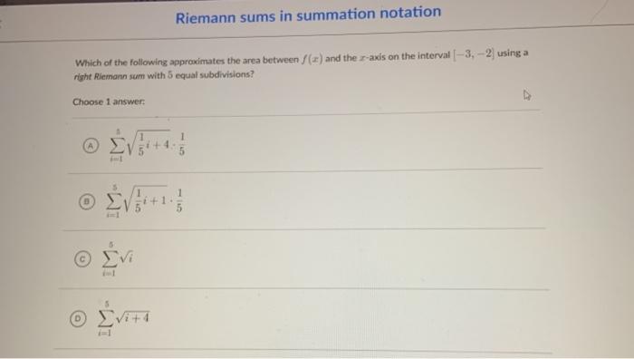 Solved Riemann sums in summation notation You might need: | Chegg.com