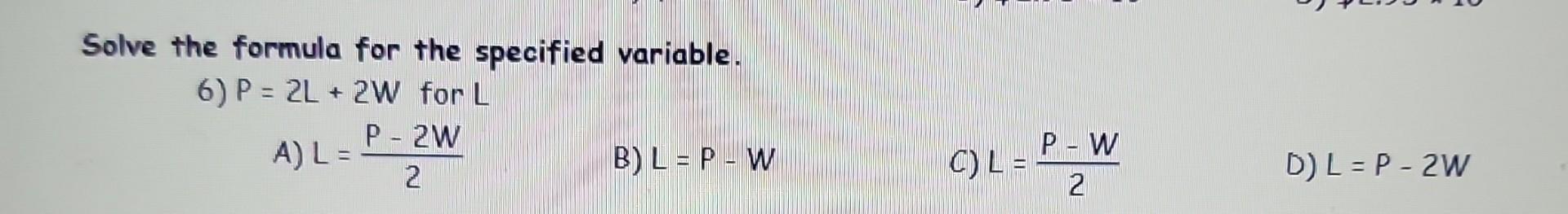 Solved Solve the formula for the specified variable. 6) | Chegg.com