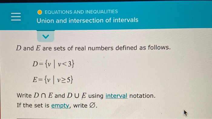 Solved EQUATIONS AND INEQUALITIES Union and intersection of | Chegg.com