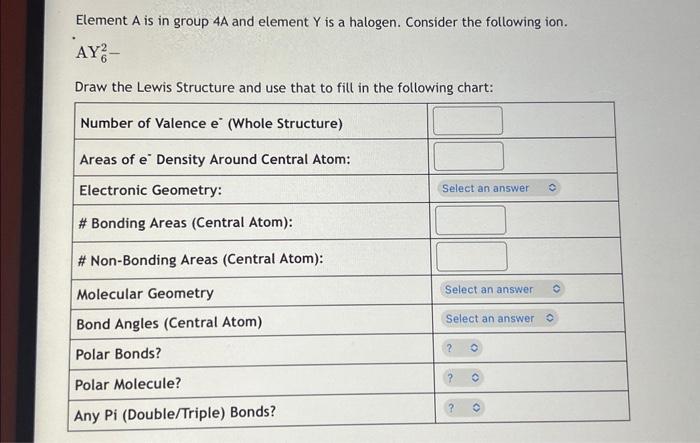 Solved Element A is in group 4A and element Y is a halogen. | Chegg.com