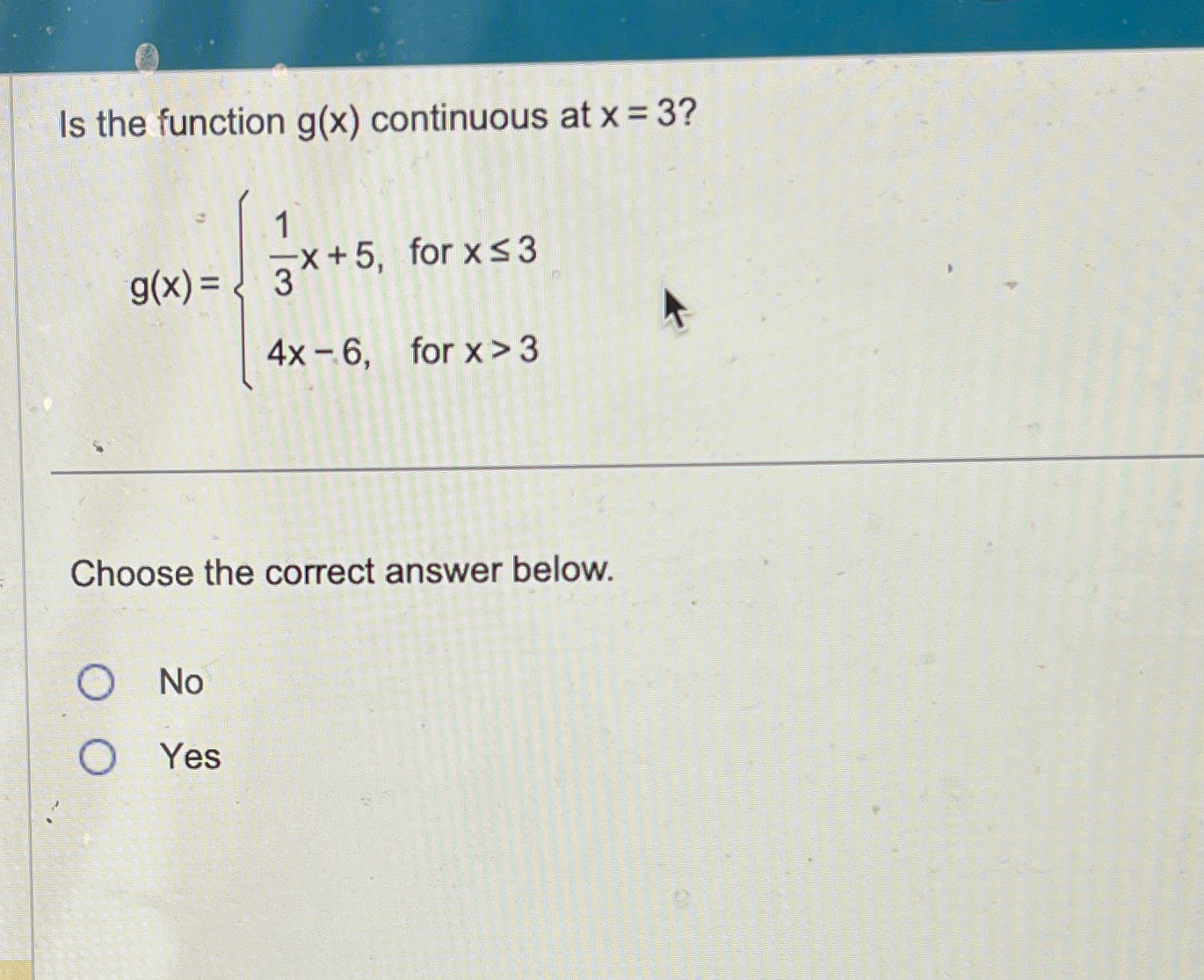 Solved Is the function g(x) ﻿continuous at | Chegg.com