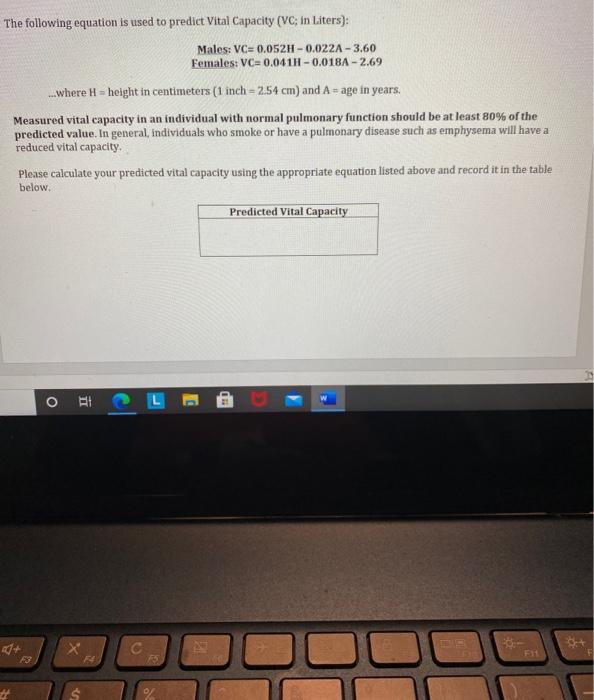 Solved The following equation is used to predict Vital | Chegg.com