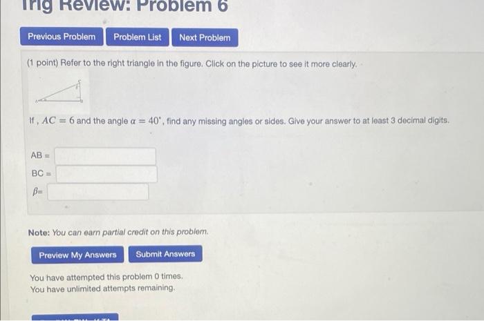 Solved Trig Review: Problem 6 Previous Problem Problem List | Chegg.com Solved Trig Review: Problem 6 Previous Problem Problem List | Chegg.com