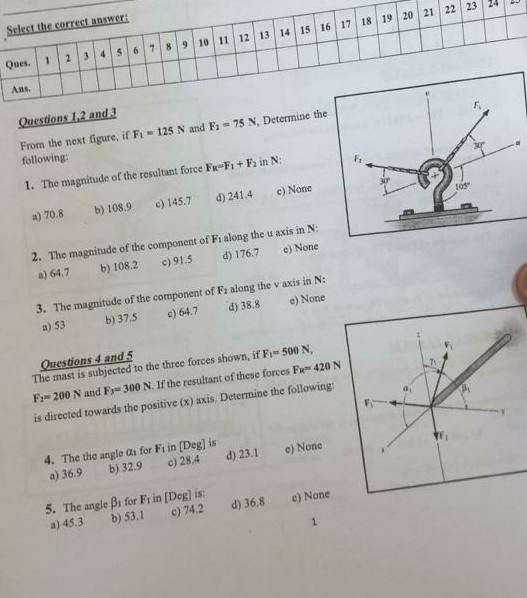 Solved Questions 1,2 and 3 From the next figure, if F1=125 N | Chegg.com