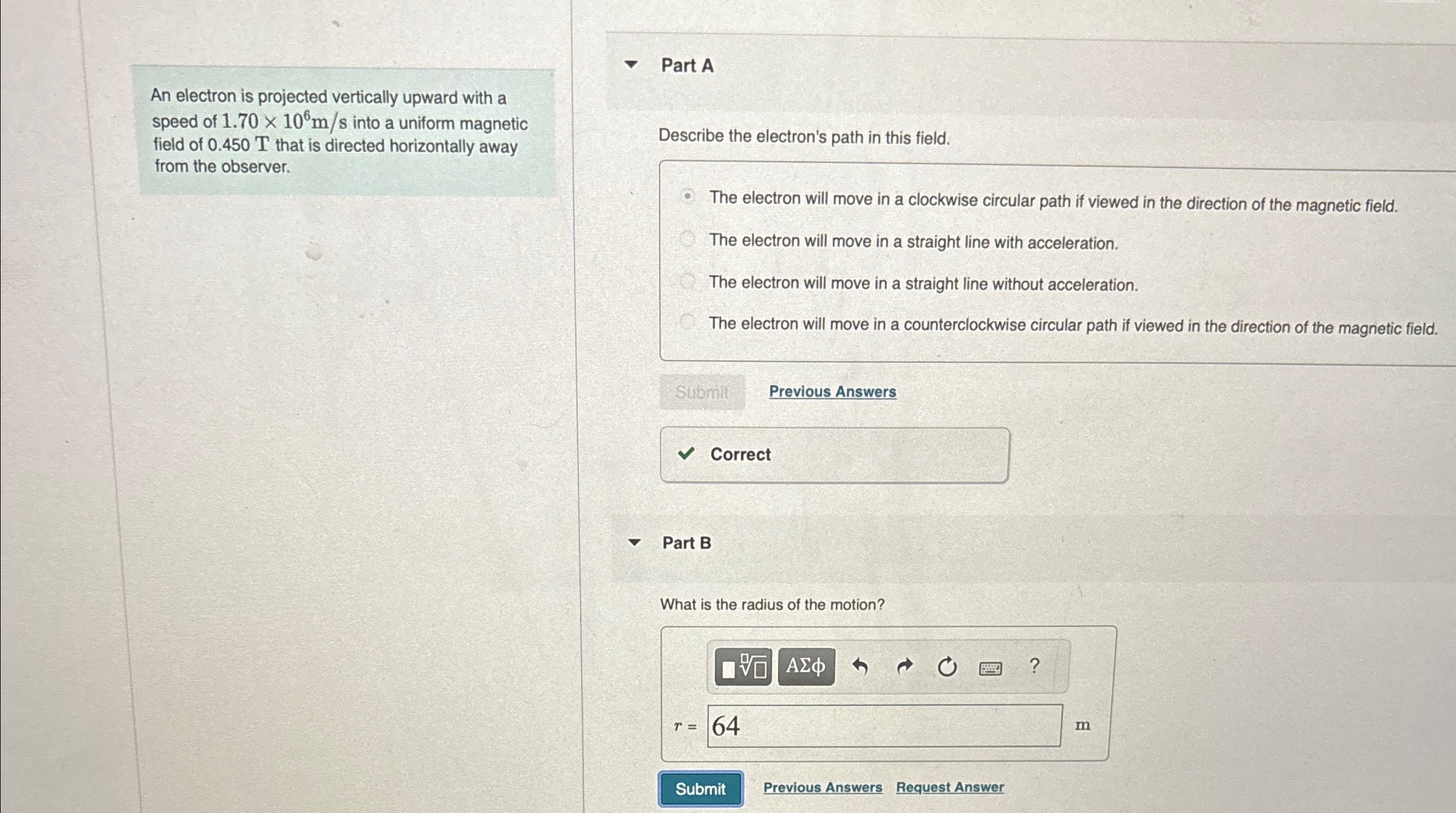 Solved An electron is projected vertically upward with a | Chegg.com