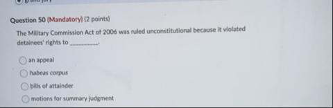 Solved Question 50 (Mandatory) (2 ﻿points)The Military | Chegg.com