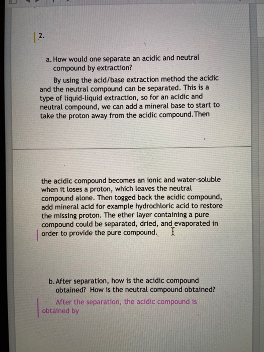 Solved 2. a. How would one separate an acidic and neutral | Chegg.com