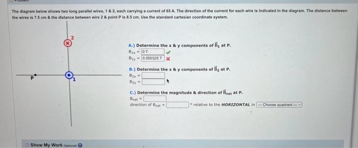 Solved The diagram below shows two long parallel wires, 1 & | Chegg.com