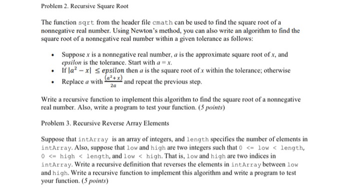 Solved Problem 2. Recursive Square Root The function sort | Chegg.com