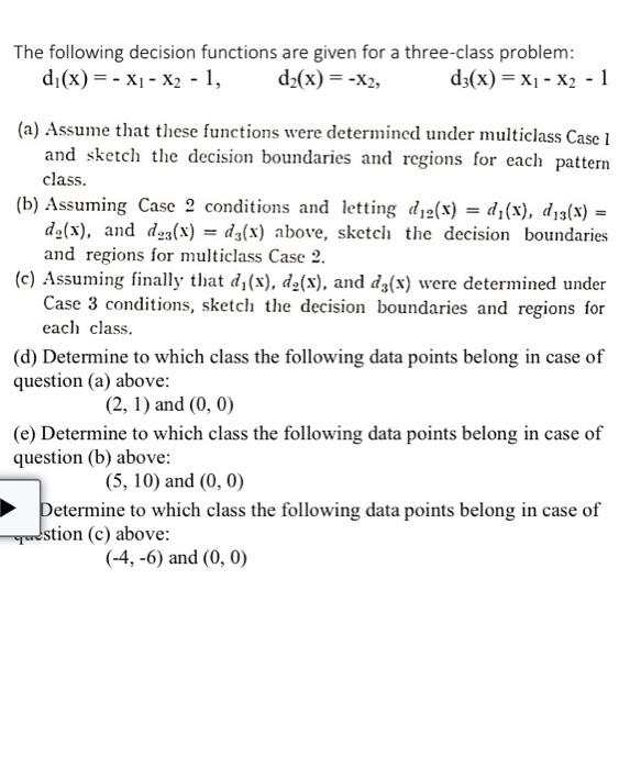 Solved The following decision functions are given for a | Chegg.com