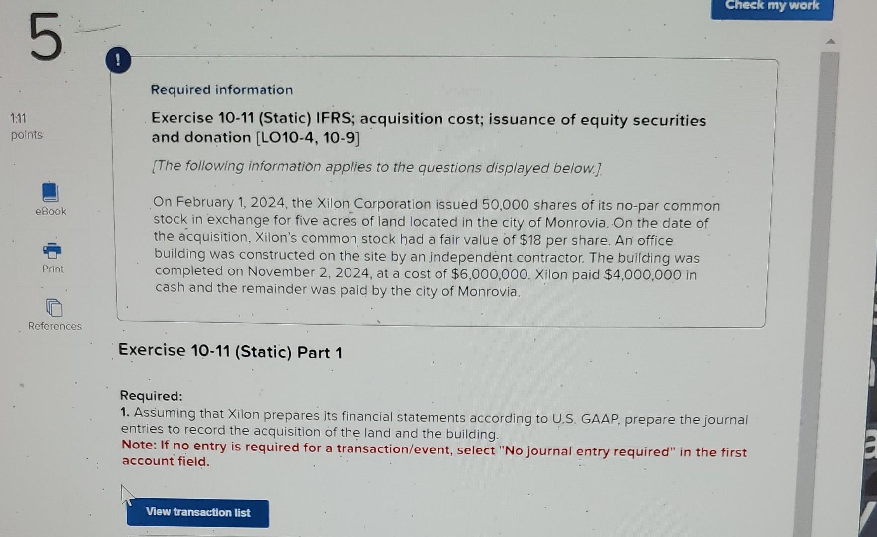 Solved Required information Exercise 10-11 (Static) IFRS; | Chegg.com
