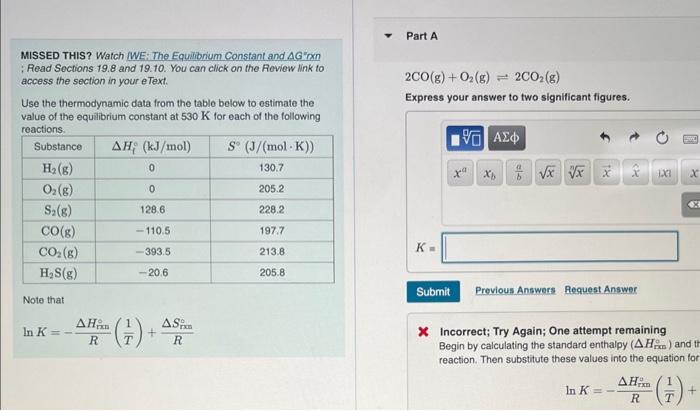Solved MISSED THIS? Watch WE: The Equilibrium Constant and | Chegg.com
