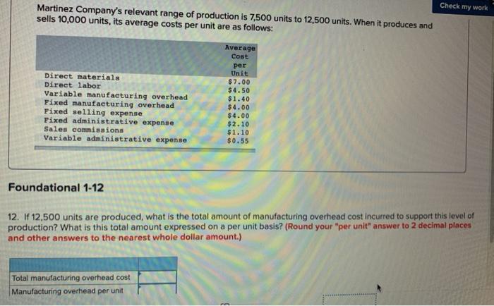 Solved Martinez Company's relevant range of production is | Chegg.com