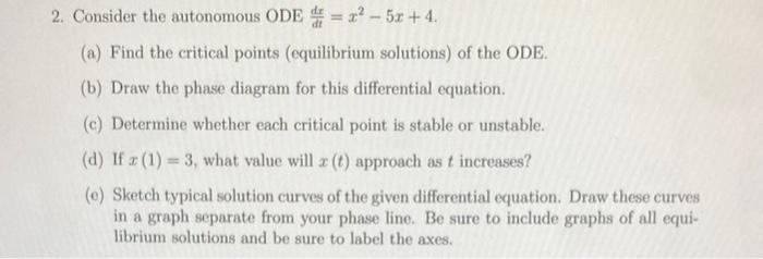Solved Consider the autonomous ODE dtdr=x2−5x+4. (a) Find | Chegg.com