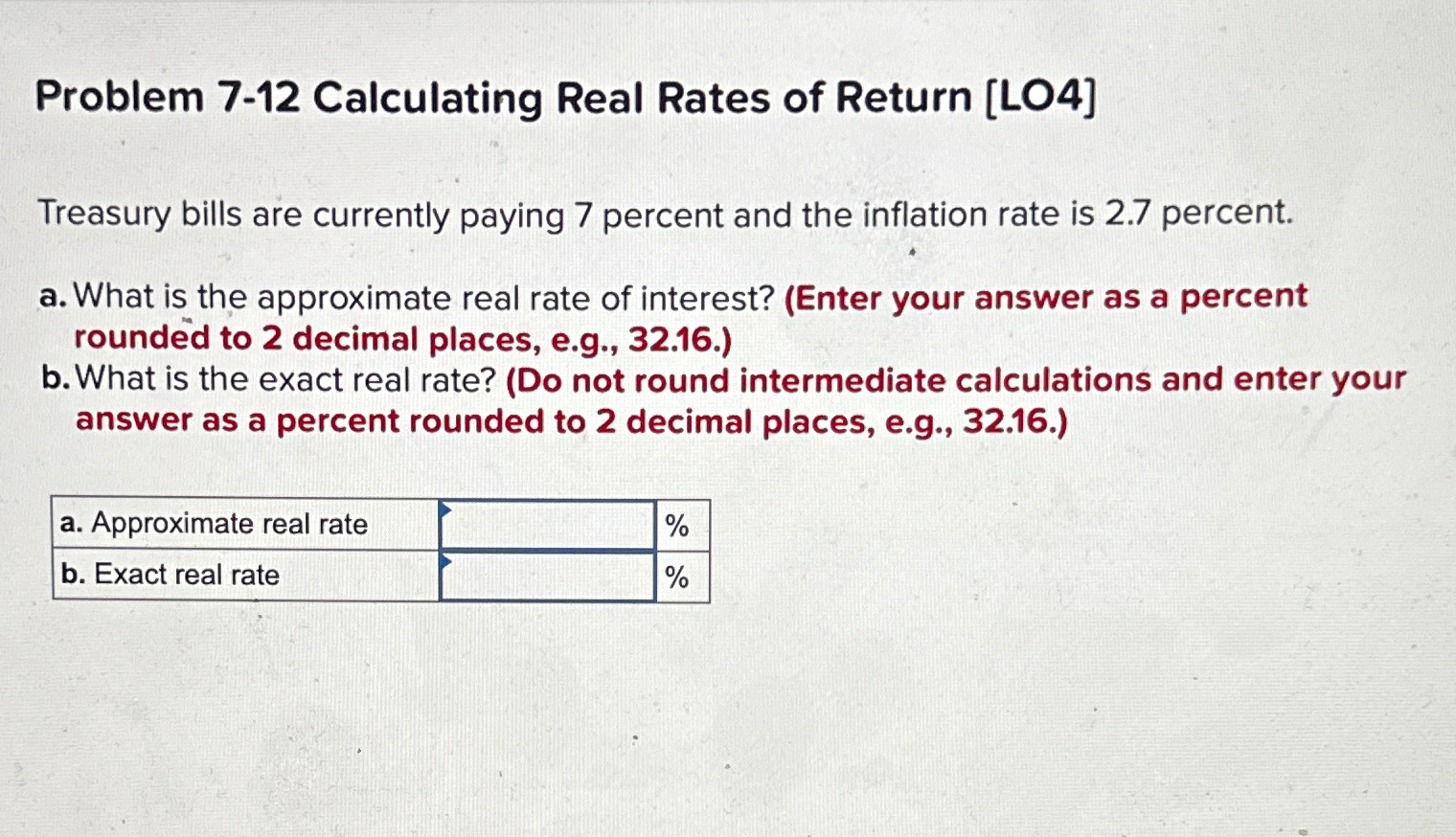 Solved Problem 7-12 ﻿Calculating Real Rates of Return | Chegg.com