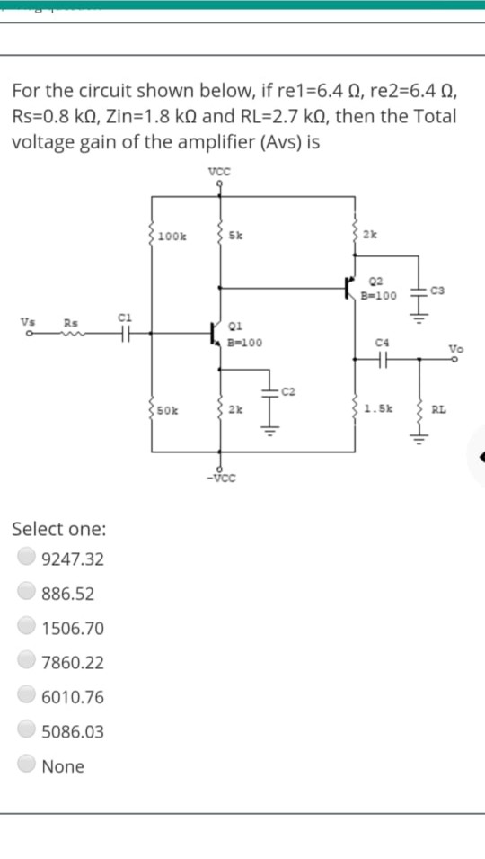 Solved For the circuit shown below, if re1=6.4 , re2=6.4 | Chegg.com
