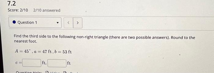 Solved Find the third side to the following non-right | Chegg.com