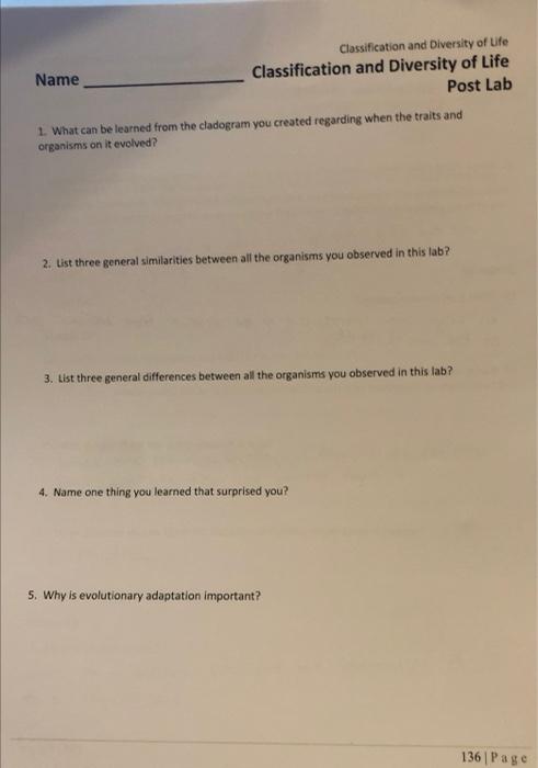 Solved classification and Diversity of Ufe Predictions: You | Chegg.com