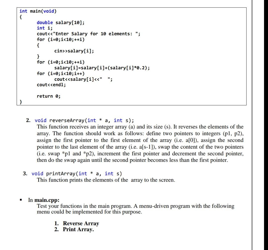 Solved int main(void) { double salary[10]; int i; | Chegg.com