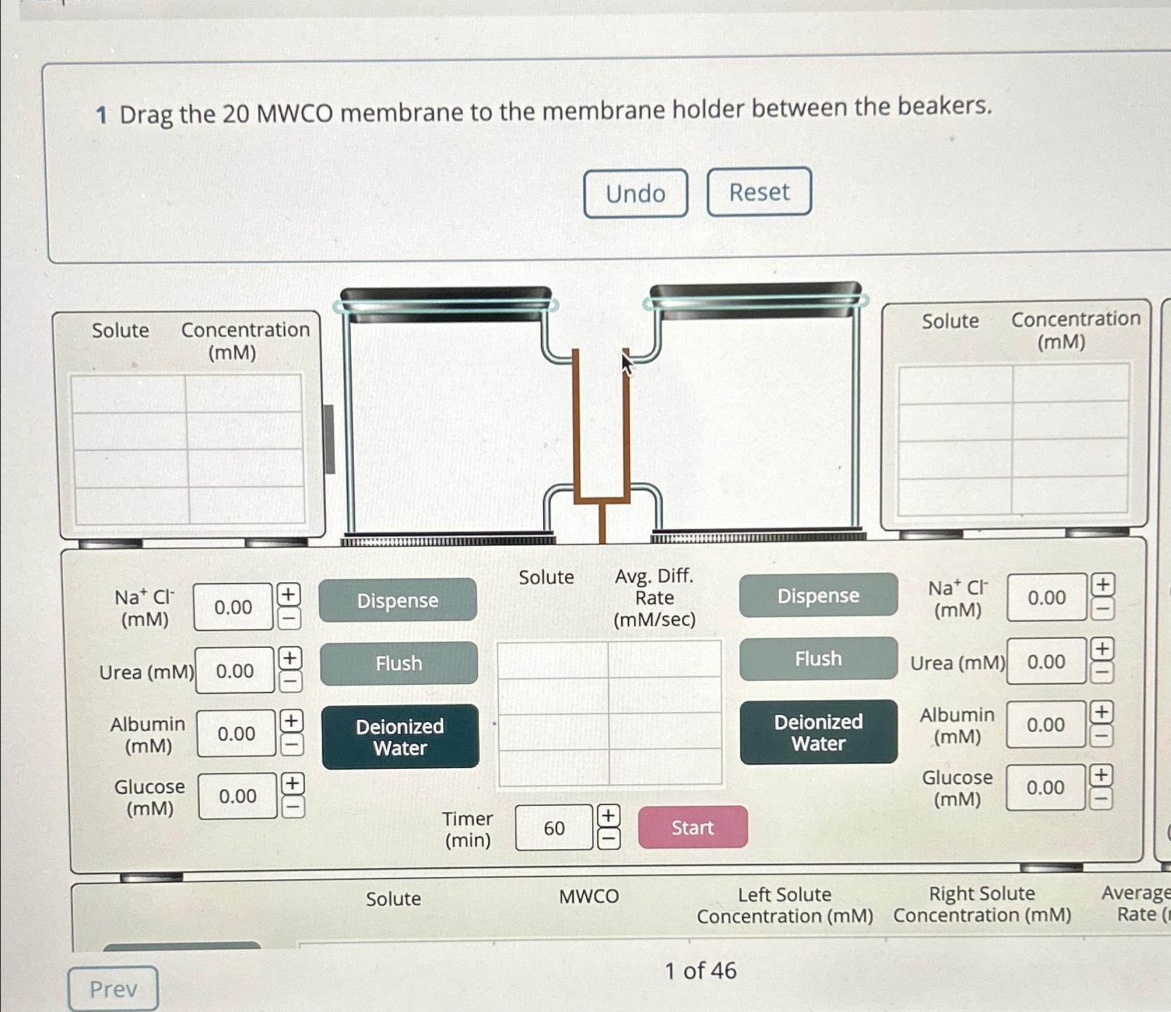 Solved 1 ﻿Drag the 20 ﻿MWCO membrane to the membrane holder | Chegg.com