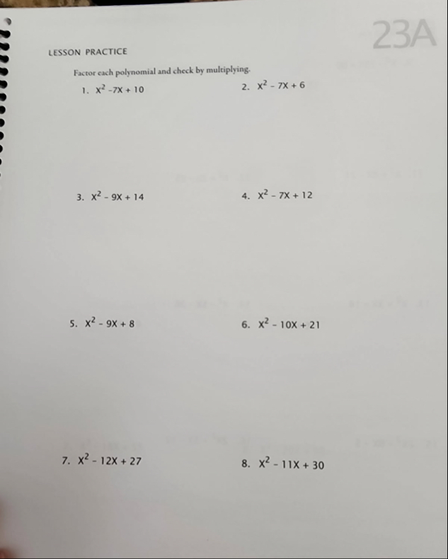 LESSON PRACTICEFactor each polynomial and check by | Chegg.com