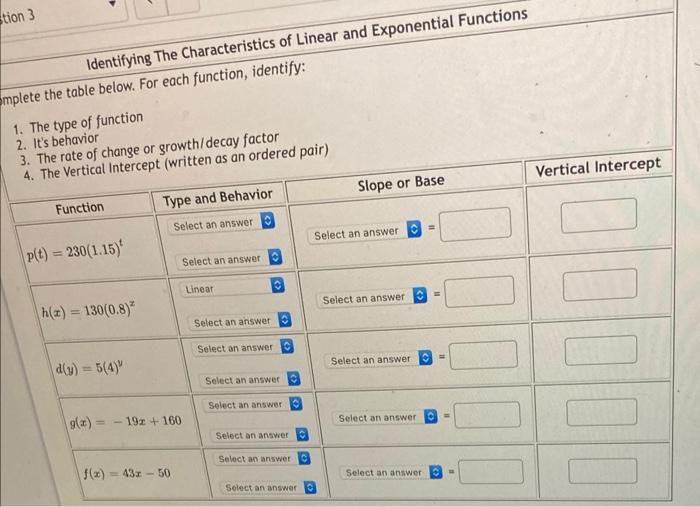 Solved tion 3 Identifying The Characteristics of Linear and | Chegg.com