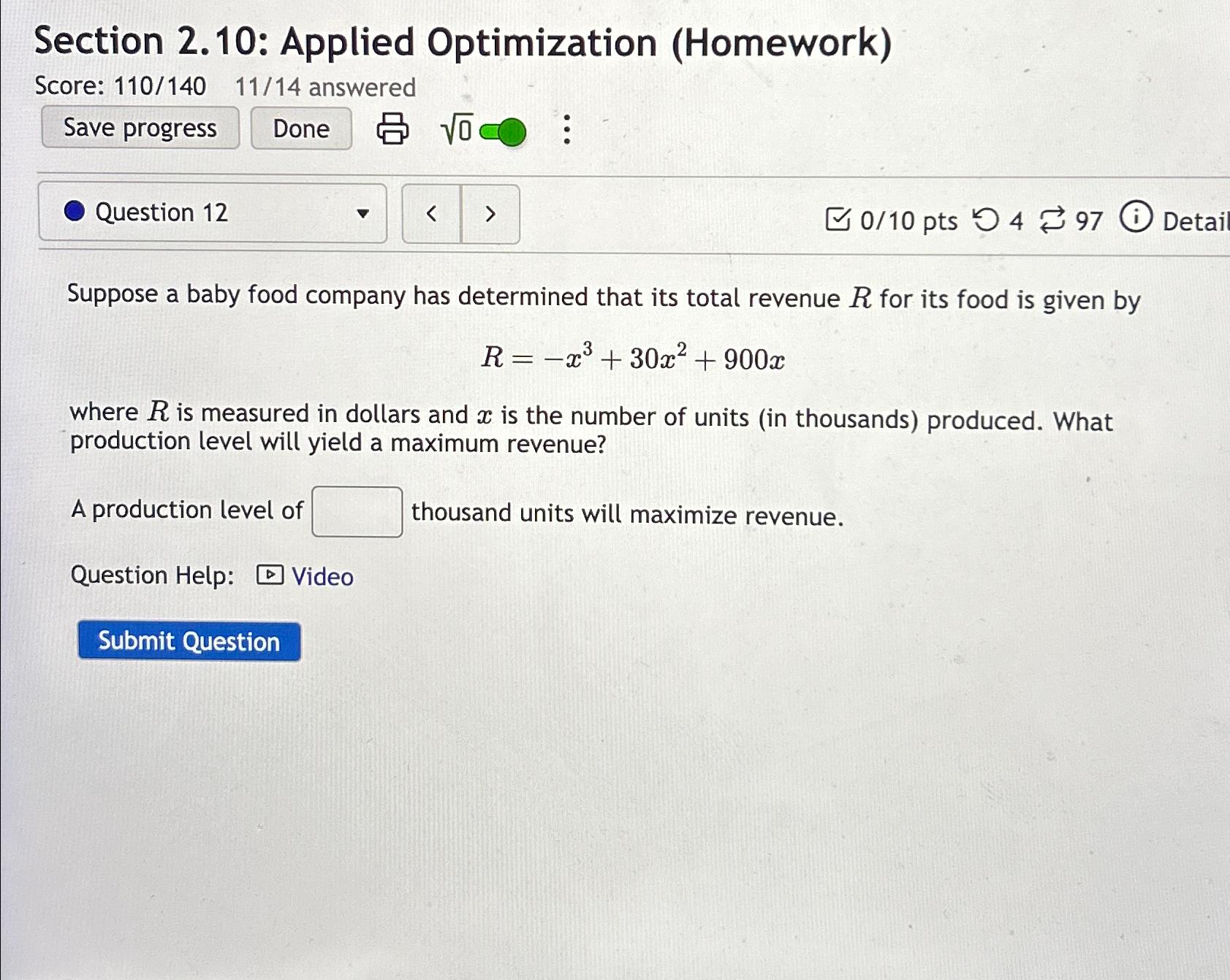 Solved Section 2.10: Applied Optimization (Homework)Score: | Chegg.com