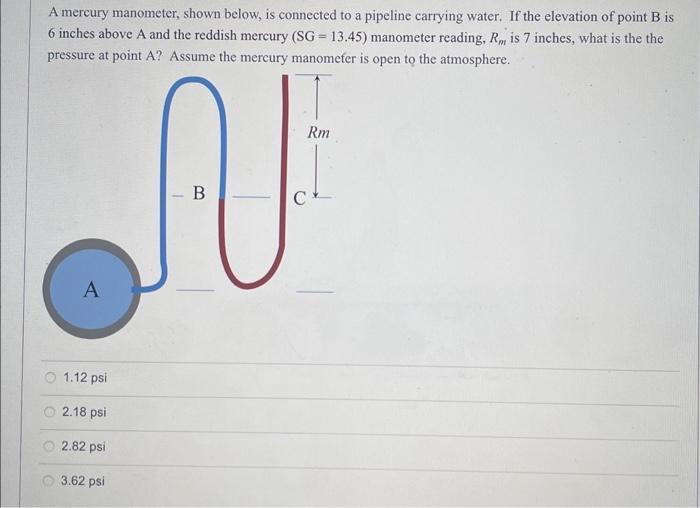 Solved A mercury manometer, shown below, is connected to a | Chegg.com