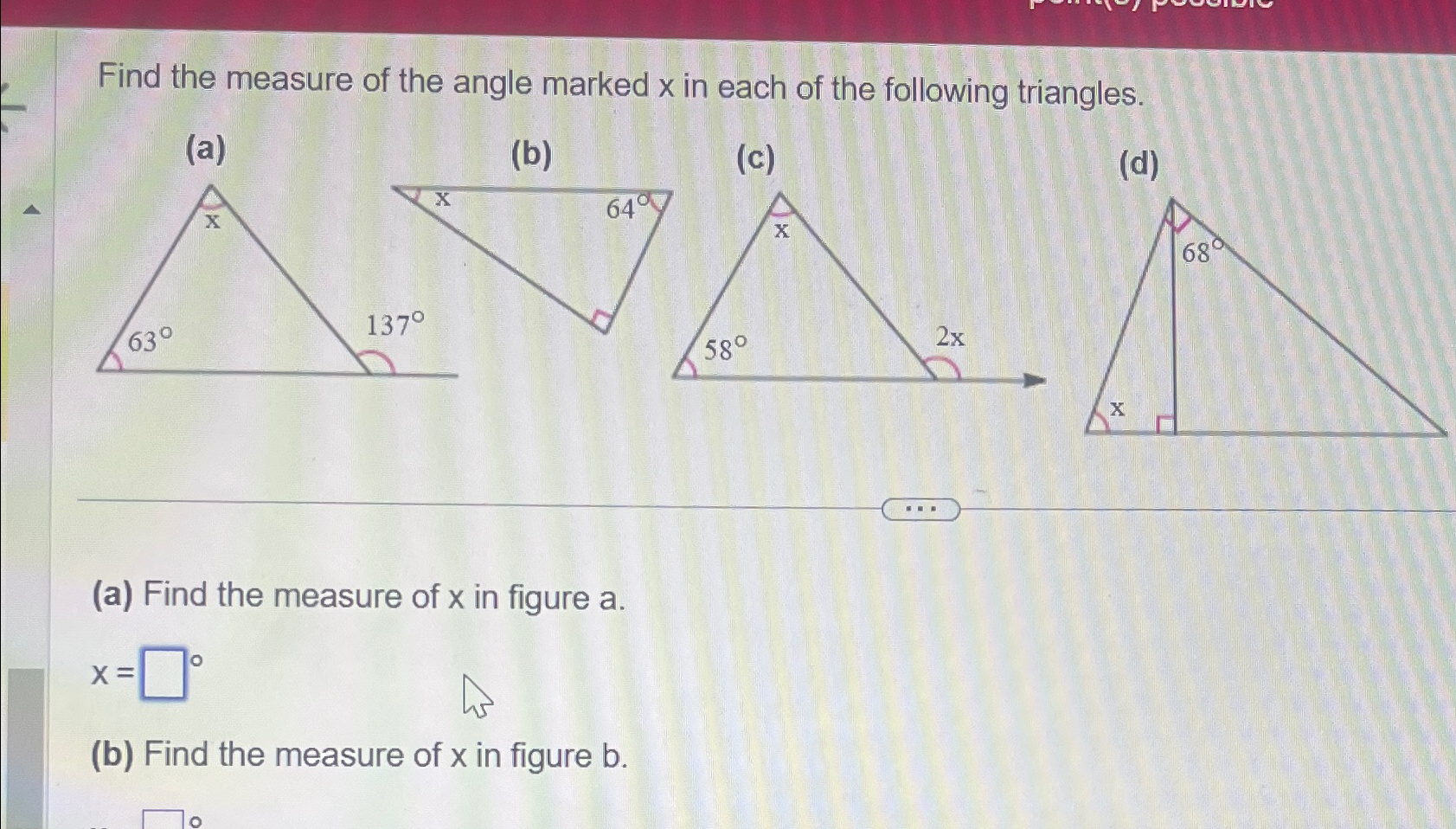Solved Find the measure of the angle marked x ﻿in each of | Chegg.com