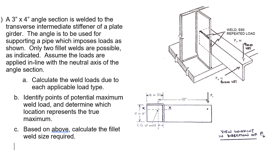 Solved A 3''×4'' ﻿angle section is welded to thetransverse | Chegg.com