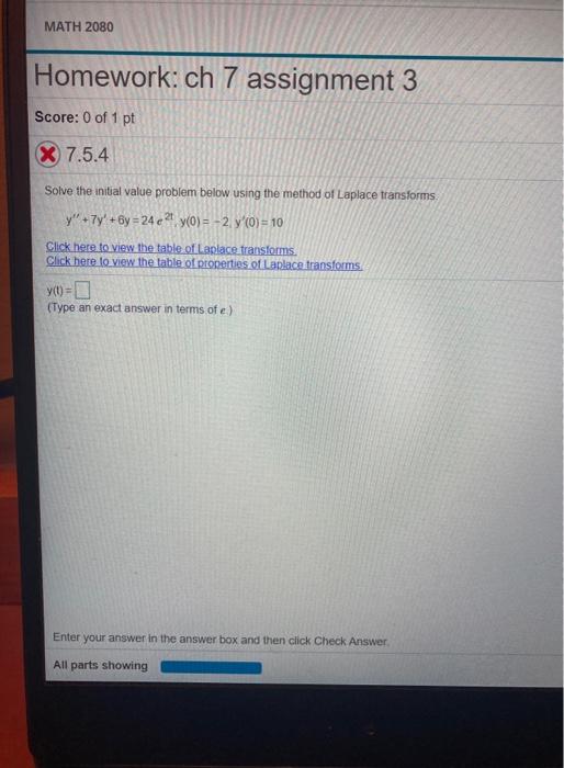 Solved MATH 2080 Homework: ch 7 assignment 3 Score: 0 of 1 | Chegg.com