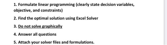 Solved 1. Formulate linear programming (clearly state | Chegg.com